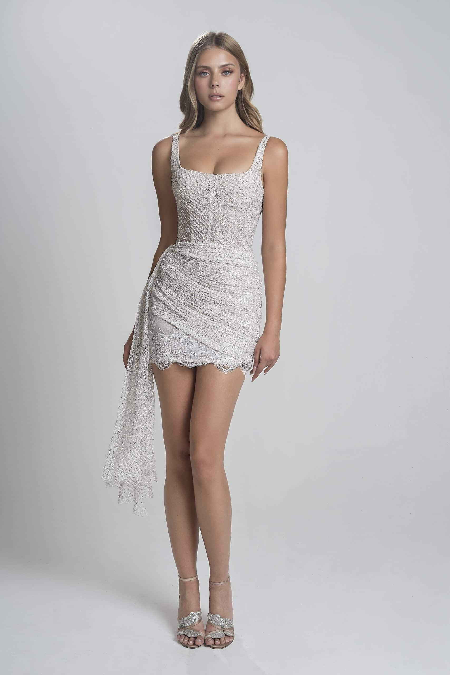 Draped Net Mini Dress - LEE PETRA GREBENAU